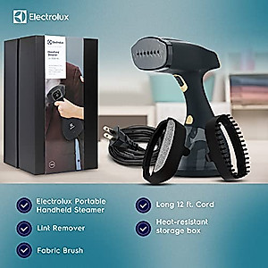 Electrolux Portable Handheld Garment and Fabric Steamer 1500 Watts, Quick Heat Ceramic Plate Steam Nozzle, 2 in 1 Fabric Wrinkle Remover and Clothing Iron, with Fabric, Lint Brush, and Steam Nozzle
