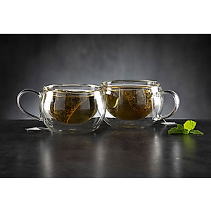 Homiu Double Walled Thermo Glass Cups Perfect for Tea Coffee Borosilicate Glasses Pack of 2 (Tea Cups 6.1oz)