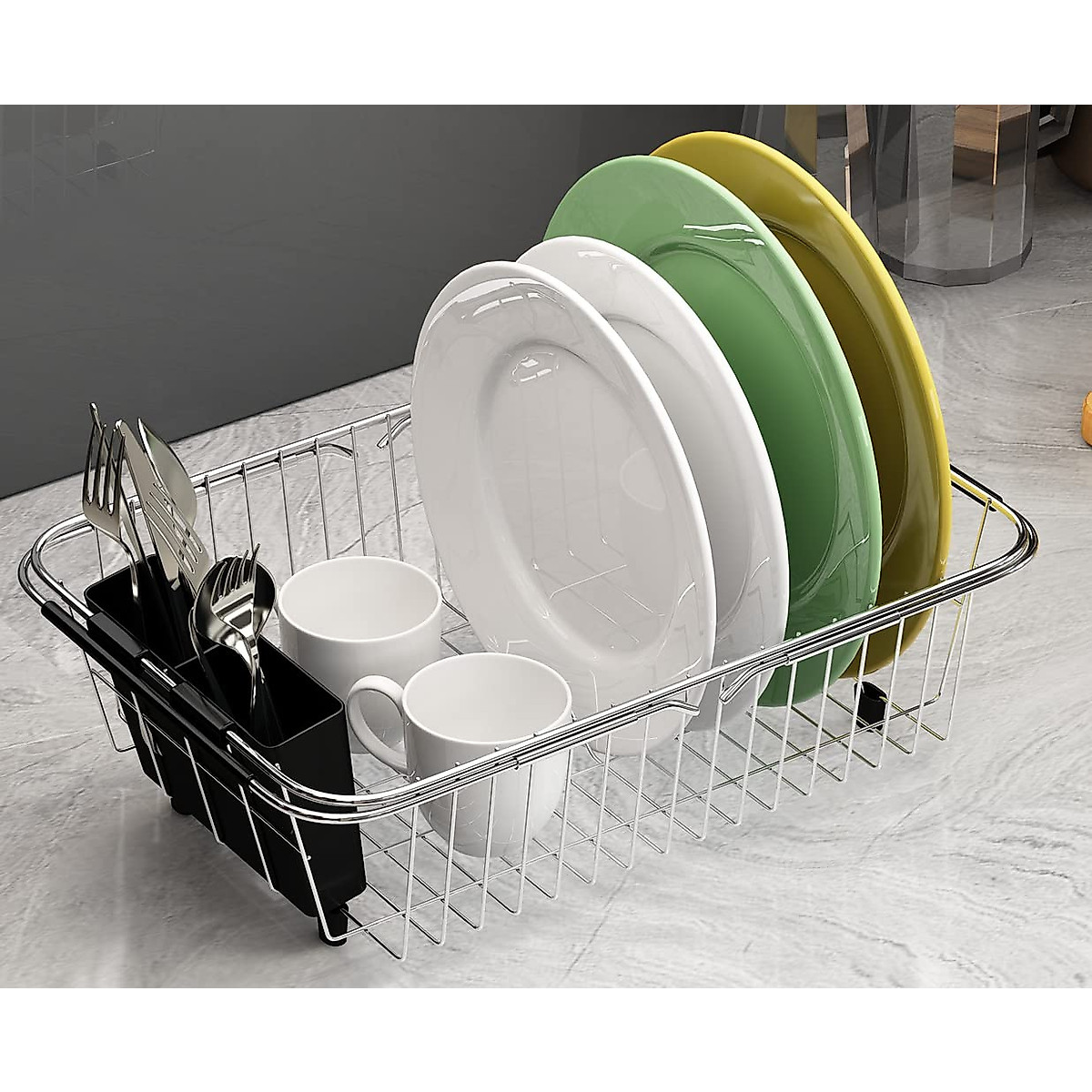 TESOT Adjustable Over Sink Dish Rack Stainless Steel Dish Drying Rack On Counter or in Sink, Rustproof