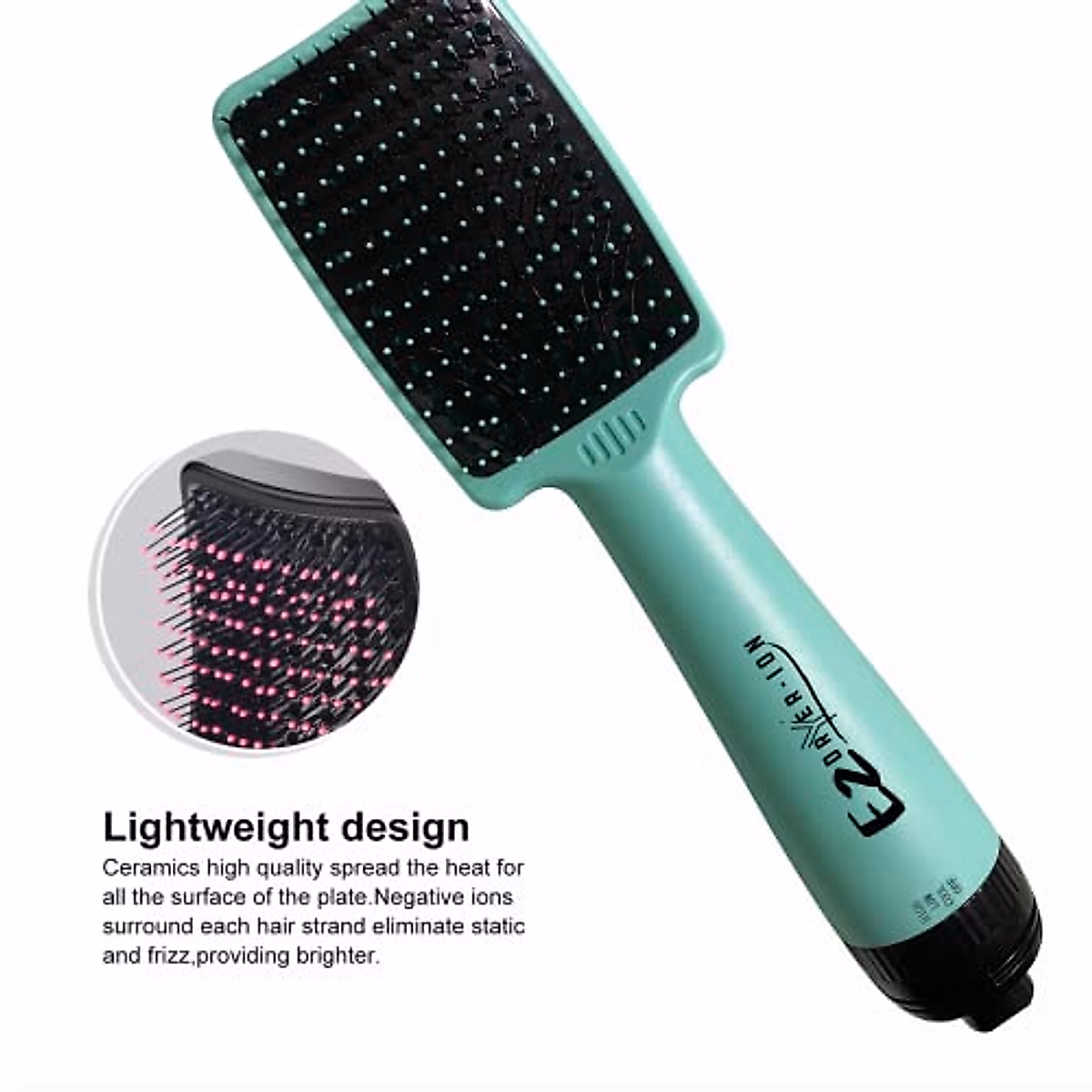 Ez Detangler Dryer- Ez Dryer ION. Professional Ionic Blowout Hair Dryer Brush. Portable Super Lightweight Blow Dryer to Detangle, Dry, Volumize and Style. (Aqua)