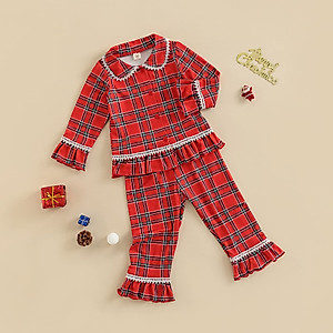 MAINESAKA Baby Boy Girl Pajamas Christmas Red Plaid Print Long Sleeve Lapel Collar Button Down Top Shirt Pants Nightwear (Red Plaid, 4-5 Years)