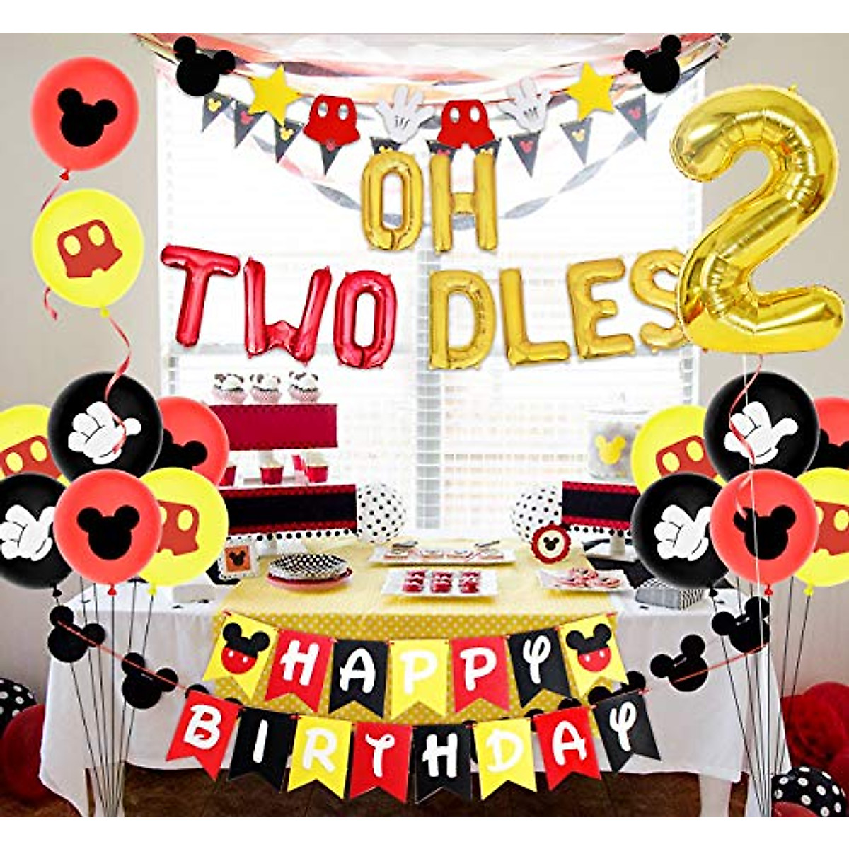 Cartoon Mouse 2nd Birthday Party Supplies Oh Twodles Party Decorations Cake Topper Balloon Happy Birthday Banner Felt Garland