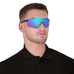 Oakley Men's OO9454 EVZero Blades Rectangular Sunglasses, Steel/Prizm Sapphire, 38 mm