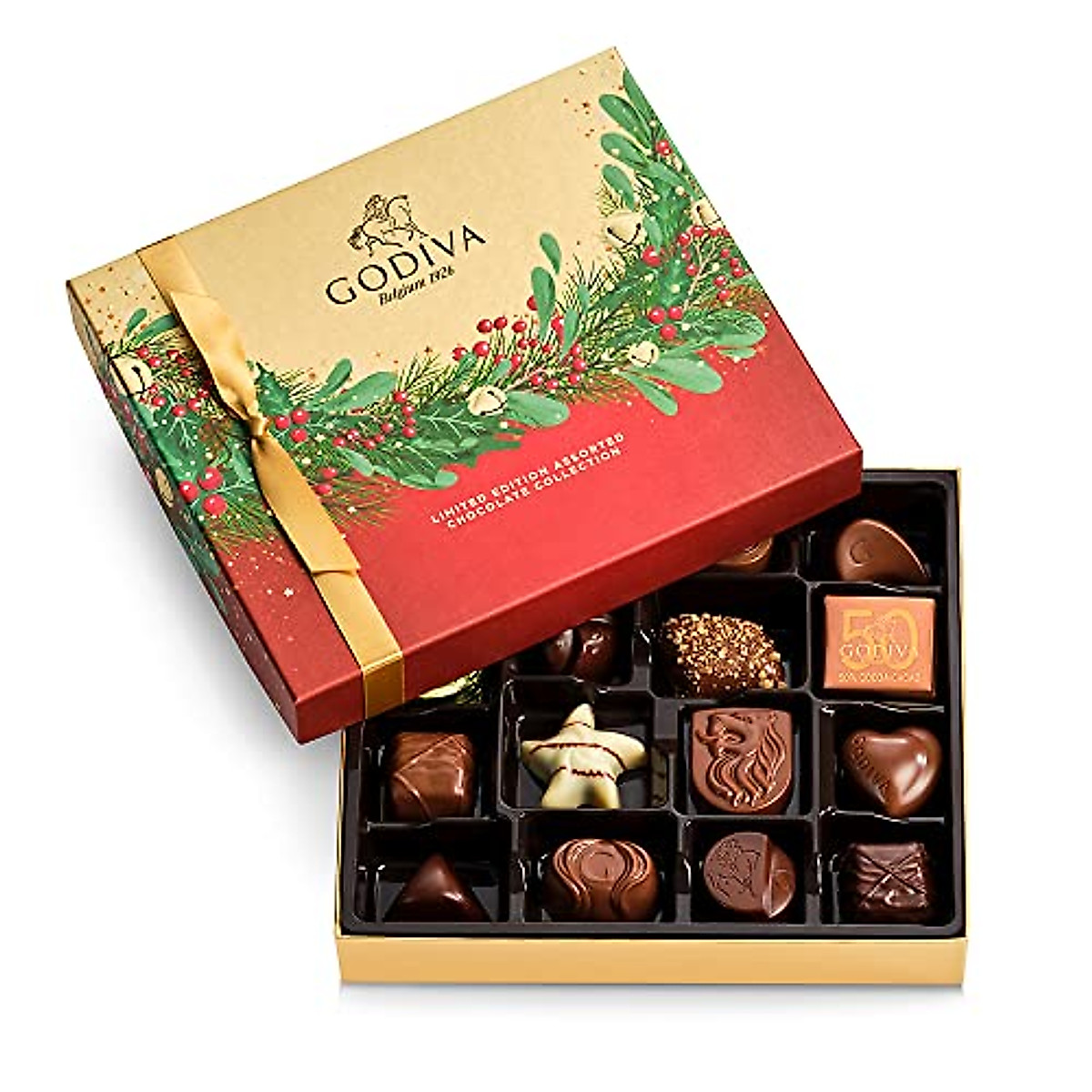 Godiva Chocolatier Holiday 2022 Chocolate Gift Box - 19 Piece Assorted Gourmet Dark, Milk and White Chocolates, 1 Gift Box – Limited Edition Gift Set for Chocolate Lovers