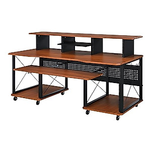 Acme Furniture Metal and Wooden Music Desk with Wheels, Cherry and Black