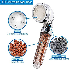 Vacto LED Handheld Shower Head Set with Filtration, Automatic 7-color Changing Shower Head Kit, High Pressure Handheld Shower Head with Hose and Bracket, Water Saving Showerheads with Filtration Beads