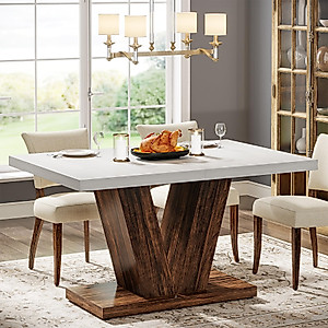 Tribesigns 47-Inch Dining Table for 4, White Kitchen Dinner Table with Heavy Duty Pedestal, Farmhouse Wooden Eating Table for Home, Dining Room, Small Space