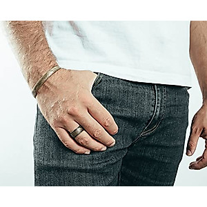 Akitsune Orbis Bangle | Damascus Antique Arm Jewelry Women Mens Stainless Steel Bracelet Rustic - Brass 65mm