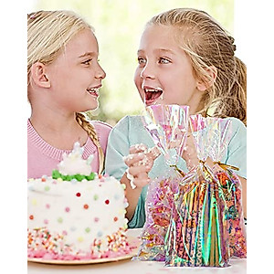 Labeol 100pcs Iridescent Cellophane Bags Goodie Bags Candy Bags 5×11 4×9.5 Treat Bags with Ties Clear Gift Bags Holographic Party Favor Bags for Birthday Wedding Baby Shower Valentines Day