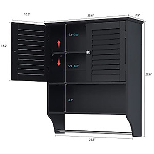 WEENFON Bathroom Wall Cabinet, Medicine Cabinet with 2 Shutter Doors & 2 Shelves, Bathroom Cabinet Wall Mounted with 1 Towels Rack, Over The Toilet Storage Cabinet, Black