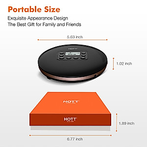 HOTT CD Player Portable with Bluetooth, Portable CD Player, CD-R,MP3 USB Rechargeable Walkman CD Player with Headphones and AUX Cable for Car Travel, Discman CD Player with Shockproof （CD711T）