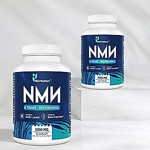 NMN 500mg + Trans-Resveratrol Supplement 1100mg, nmn resveratrol supplements 1000mg for Powerful Antioxidant & Anti-Aging Supplement, Cell Repair, Boost Energy, Boost NAD+, Immune Health, 120 Capsules