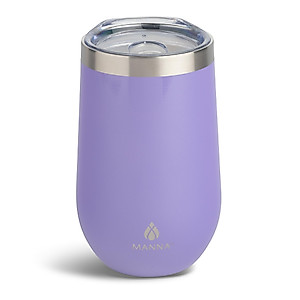 Manna Airén Double Wall Insulated Stainless Steel Stemless Wine Cup Tumbler with Splash-Proof Lid - 16 Oz - Purple