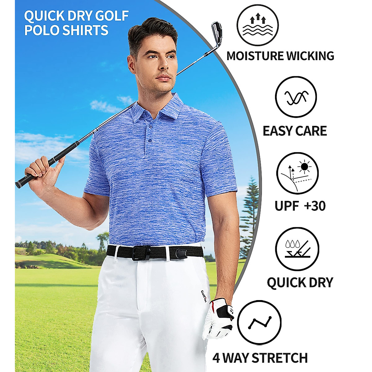 SAMERM Mens Golf Shirt Moisture Wicking Quick Dry Short Sleeve Casual Golf Polo Shirts for Men(Blue L)