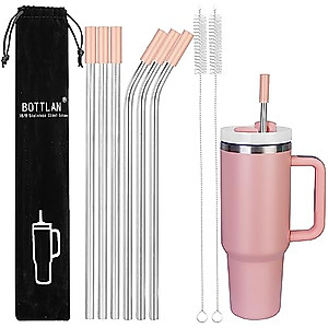BOTTLAN 6PCS Stainless Steel Straw for Stanley Adventure Quencher Travel and H2.0 FlowState Tumbler Cup 40 oz 30 oz with Handle, 10mm/0.4'' Diameter Replacement Straws for Smoothie, Milkshakes