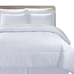 Cathay Home Basic Bedding Home Essential Ultra Soft Light Weight 8PC Wrinkle Resistant Microfiber Bed in a Bag Set (Includes Complete Sheet Set, Comforter Set & Bedskirt) - Full, White