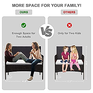 Mr IRONSTONE 4 Pieces Patio Furniture Set, Outdoor 2 Rattan Chairs Wicker Sofa with Tempered Glass Side Table and Soft Cushions, Outdoor Conversation Sets for Patio, Lawn, Garden, Poolside, Balcony