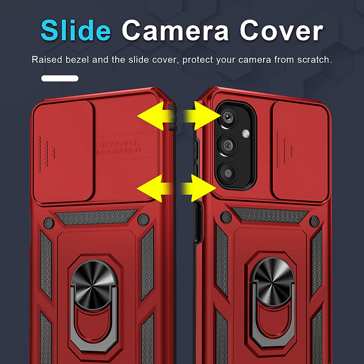 Janmitta Compatible with Samsung Galaxy A14 5G Case Built in Slide Camera Lens Cover and Screen Protector,Heavy Duty Full Body Phone Cover Built in Ring Holder Kickstand,2023 Red