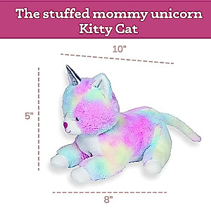 PixieCrush | Unicorn Stuffed Animals - Kitty Cat Plushies for Kids - Cute Squishy Pillow Toy - Stuffed Mommy Unicorn Kitty Cat with 4 Baby Unicorns - Gift Present Animal Pillows for Girls and Boys