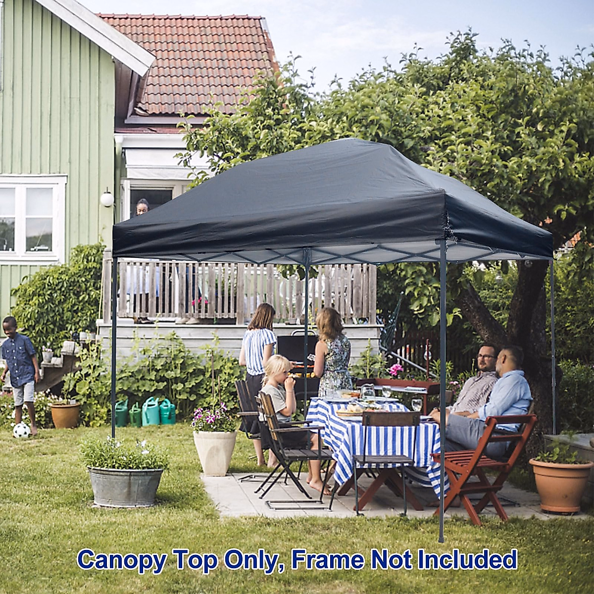 Joramoy 10×10 Canopy Replacement Top Only, Waterproof Pop Up Canopy Tent Top Cover with Ropes, Instant Canopy Top Sunshade Sliver Coated for Outdoor Garden Patio Camping (Black)