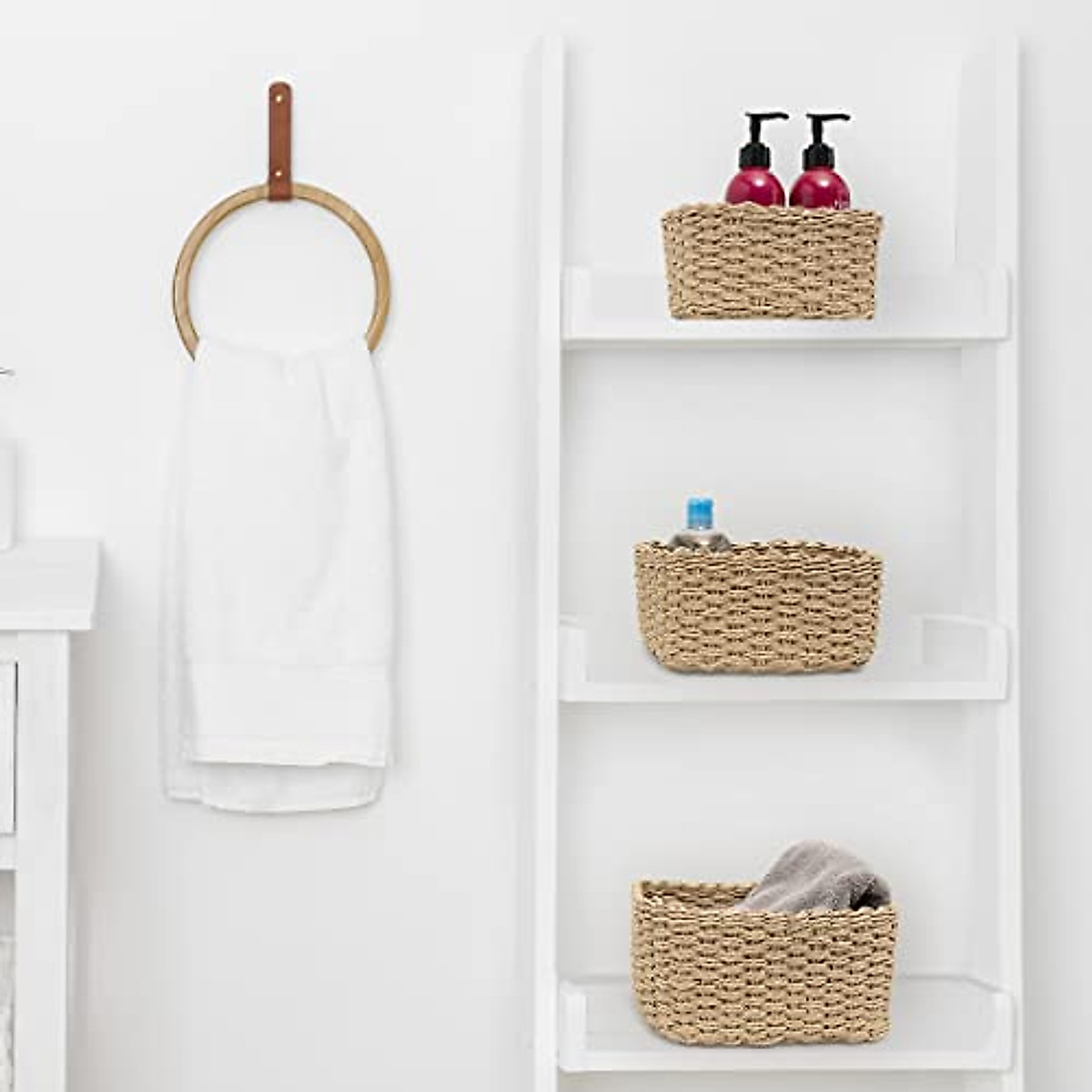 EZOWare Small Woven Paper Rope Storage Baskets, Set of 6 Soft Rectangular Decorative Container Box Bins for Baby, Kids, Closet, Nursery Room, Baskets for Gifts Empty - Beige, 3 Sizes