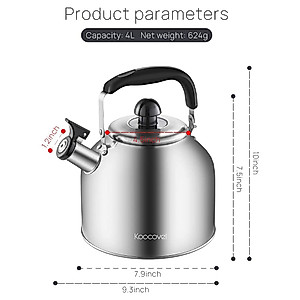 Koocovel Tea Kettle for Stove Top,304 Stainless Steel Tea Kettles,4L/4.2QT Tea Kettles for Kitchen,Camping,Traveling,Portable,Fast to Boil