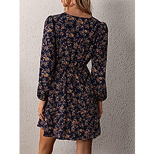 CUPSHE Women's V Neck Ditsy Floral Mini Dress Long Sleeve A Line Dress Surplice Short Dress Multicoloured