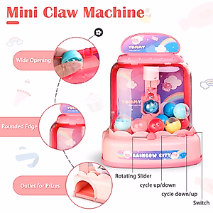 Mini Claw Machine for Kids 4-8|Electronic Arcade Game Indoor Toy with Music & Light|Candy Grabber & Prize Dispenser Vending Machine|Best Birthday Gifts for 3 5 6 7 9 Year Old Girls(10 Gashapons)