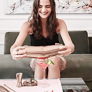 Twice Element Mixology Bartender Kit - Copper Gift Set with Boston Shaker, Storage Pouch, Recipe Book and All Essential Accessories | Elegant Gift Box (Pink)