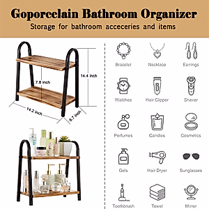 Goporcelain Bathroom Organizer, 2 Tier Wood Shelf, Countertop Organizer for Skincare, Kitchen Sink