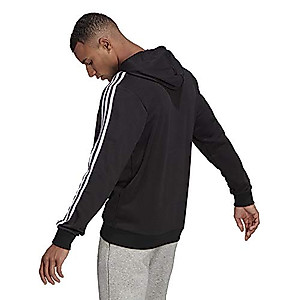 adidas Men's Essentials 3-Stripes French Terry Hoodie, Black/White, Small