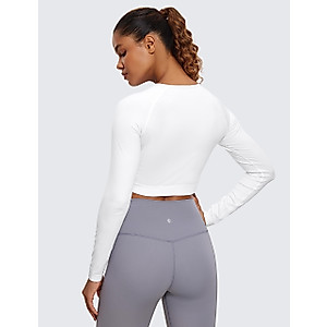 CRZ YOGA Seamless Long Sleeve Shirts for Women Workout Athletic Crop Tops Cropped Running Gym Yoga T-Shirts White Large