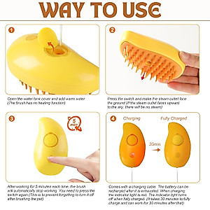 Generic 3-in-1 Self-Cleaning Steam Brush for Pets - Removes Loose and Tangled Hair, Multifunctional Design for Cats, Yellow