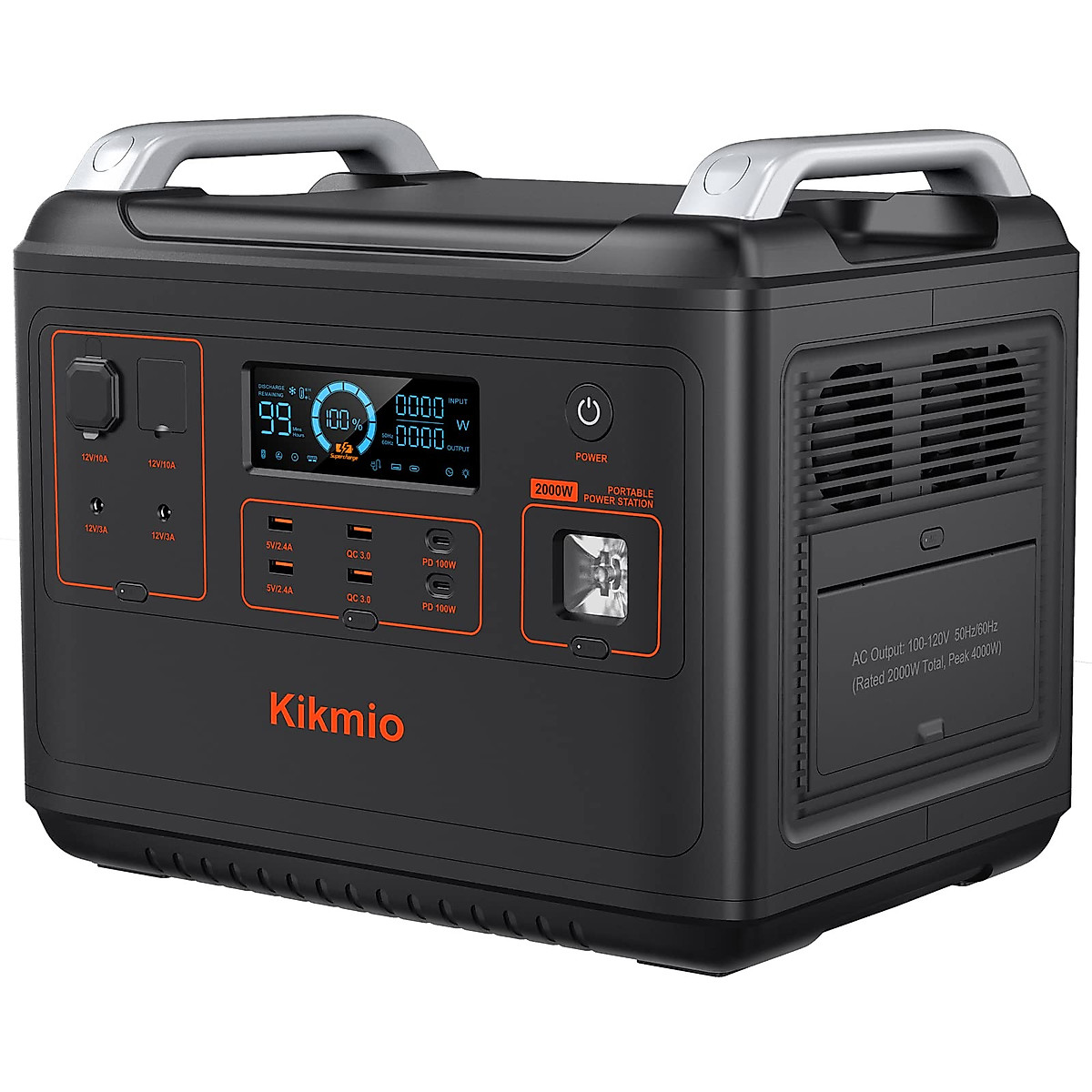Kikmio Portable Power Station 2000W(Peak 4000W), 2000Wh Backup Battery LiFePO4 Fast Charge 1.5 hours 100%, Solar Generator with 6 110V AC Outlet for Outdoors Home CPAP Camping Travel Emergency
