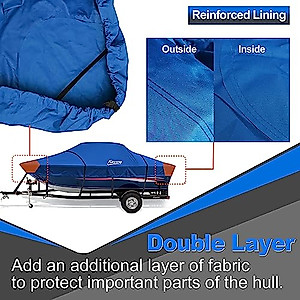 Kayme 600D Heavy Duty Boat Cover, Waterproof and Tear Resistant Boat Canvas, Tarps with Windproof Straps. Fit for V-Hull, Tri-Hull, Bass Boat, Fish & Ski Boat, Length 17'-19', Width up to 96".
