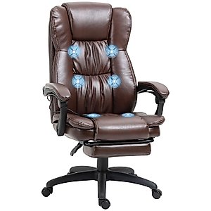 Vinsetto High Back Massage Office Chair with 6-Point Vibration, 5 Modes, Executive Chair, PU Leather Swivel Chair with Reclining Back, and Retractable Footrest, Black