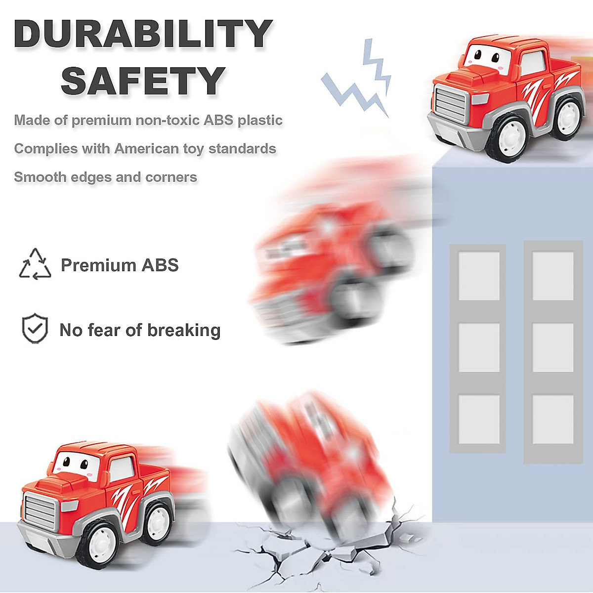 VESIHOLO Toy Trucks, Toddler Toys Car for Boys and Girls, Toys for 3 4 5 6 Year Old, 5-in-1 Push Back Toy Vehicle, Toy Trucks, Car Trucks with Light Sound for Kids, Birthday Gift Toys