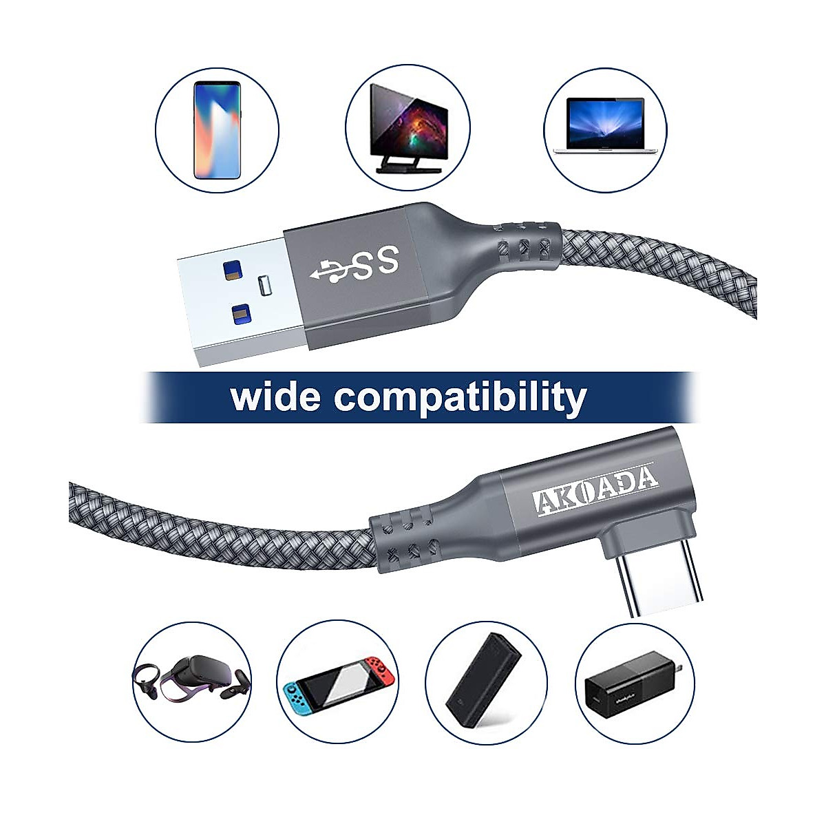 AkoaDa 20 FT Link Cable for 0culus Quest 2, Link Cable for Quest 2,Pico 4 and PC,Steam VR, Long USB 3.0 to USB C Cable, Virtual Reality Gaming Accessories for 0culus Quest