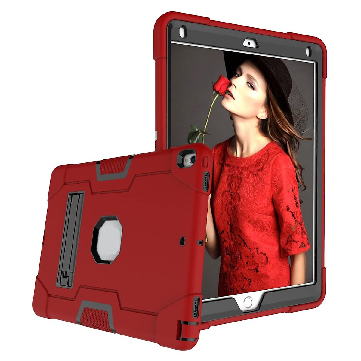 Jaorty Case for iPad Air 3 10.5" 2019,for iPad Pro 10.5 inch 2017 Case,3 in 1 Hybrid [Soft&Hard] Heavy Duty Rugged Stand Shockproof Anti-Slip Anti-Scratch Full-Body Protective Case,Red/Black