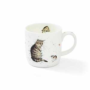 Portmeirion Royal Worcester Wrendale Designs Cat and Mouse Mug | 14 Ounce Large Coffee Mug with Cat Design | Made from Fine Bone China | Microwave and Dishwasher Safe