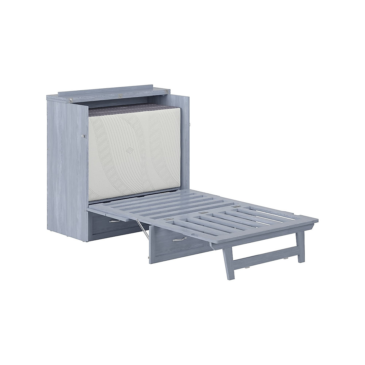 AFI Northfield Twin XL Size Murphy Bed Chest with Mattress, Storage, & Built-in Charger in Driftwood