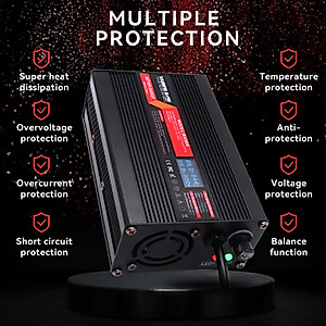 48V 5A Lead Acid Battery Charger with OLED Display 48 Volt 5 Amp for Club Car Golf Cart Battery Charger with Club Car Type 3-Pin Round Charger Plug