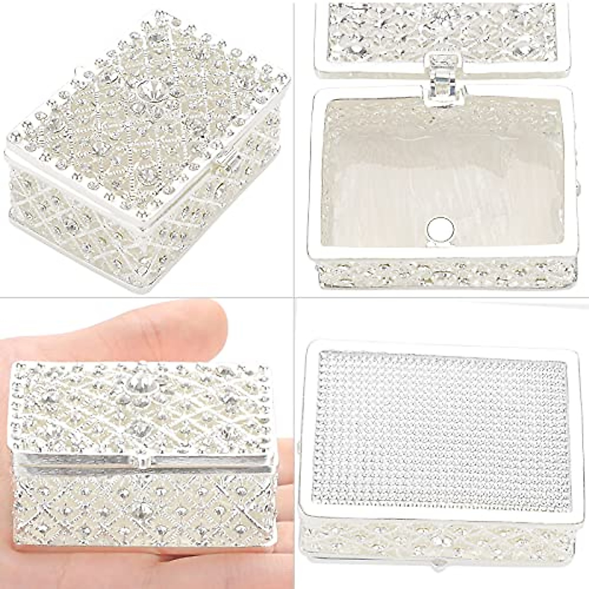 ELLDOO Crystal Jewelry Trinket Box Rectangle Small Box Earring Ring Case Necklace Organzier Storage Box Wedding Brithday Gift