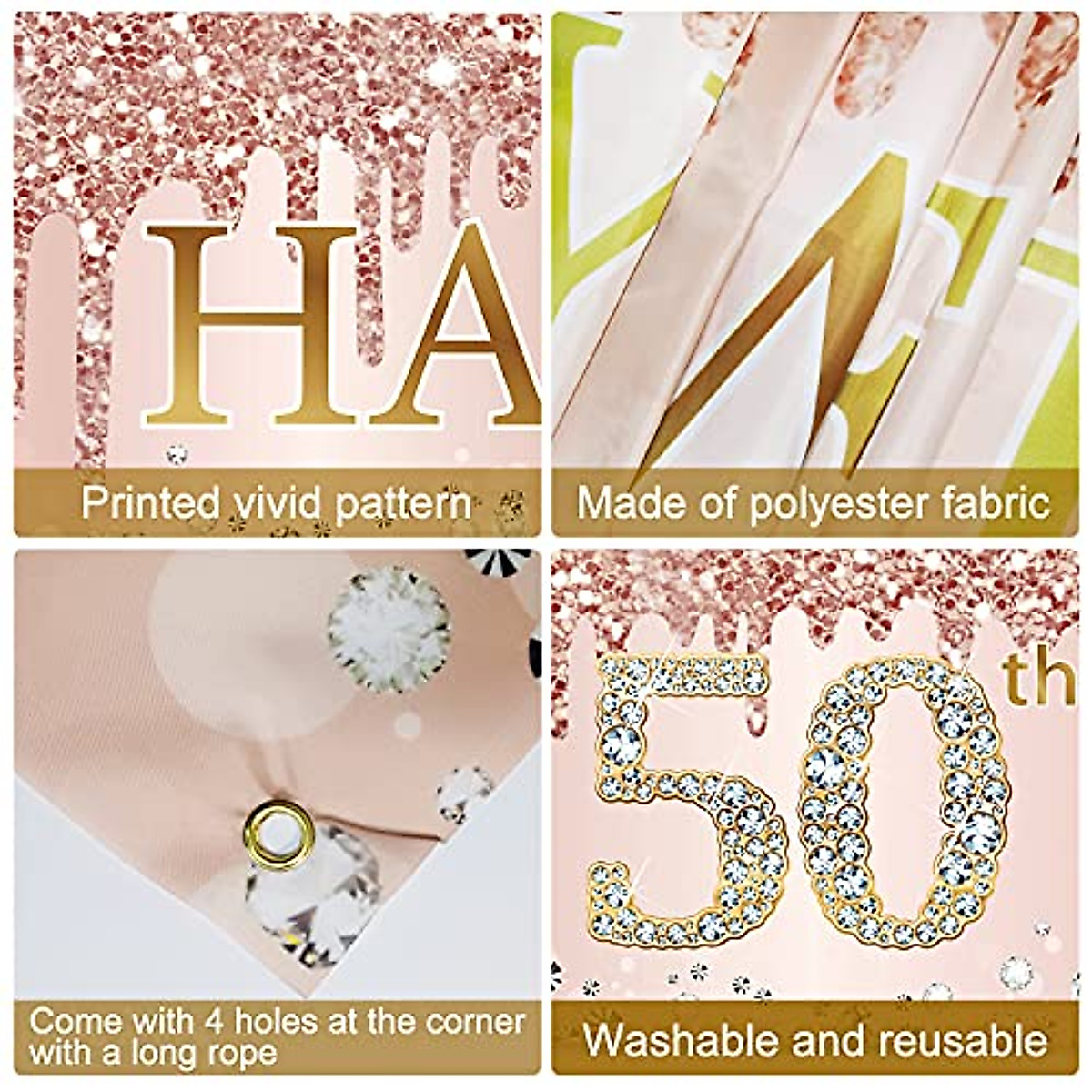 50th Birthday Banner Decorations for Women, Pink Rose Gold Happy 50 Birthday Sign Party Supplies, Large Fifty Year Old Birthday Decor for Outdoor Indoor(9.8x1.6ft)