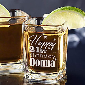 Customized 21st Birthday Party Shot Glass, Wine Glass, Beer Glass and Champagne Flute - Personalized and Engraved (2 oz Square Shot Glass)