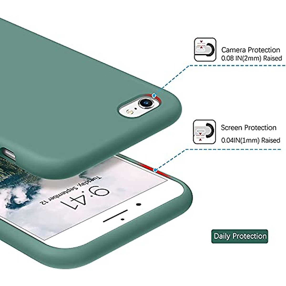 GUAGUA iPhone 6s Case iPhone 6 Case Liquid Silicone Soft Gel Rubber Slim Thin Light Microfiber Lining Cushion Texture Cover Shockproof Full Body Protection Phone Cases for iPhone 6/6S Pine Green