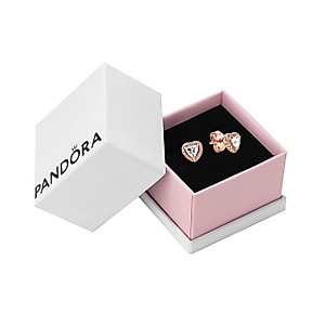 PANDORA Sparkling Elevated Heart Stud Earrings - Stackable Earrings for Women - Great Gift for Her - 14k Rose Gold & Cubic Zirconia