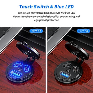 KEWIG 2Pcs 12V USB Outlet Quick Charge 3.0 USB Charger Sockets & Dual PD Type - C Ports, USB Cigartte Lighter Socket with ON/Off Switch DIY Kit, Waterproof Car Charger for Car Boat Marine RV ATV,Golf