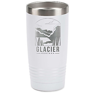 100 North, Polar Camel, United States National Parks, White 20 Ounce, Stainless Steel, Vacuum Insulated Travel Tumbler Mug With Clear Lid, Glacier Montana