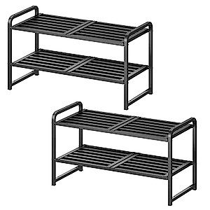 Simple Trending 2 Pack 2-Tier Stackable Shoe Rack, Shoe Shelf Storage Organizer, Black
